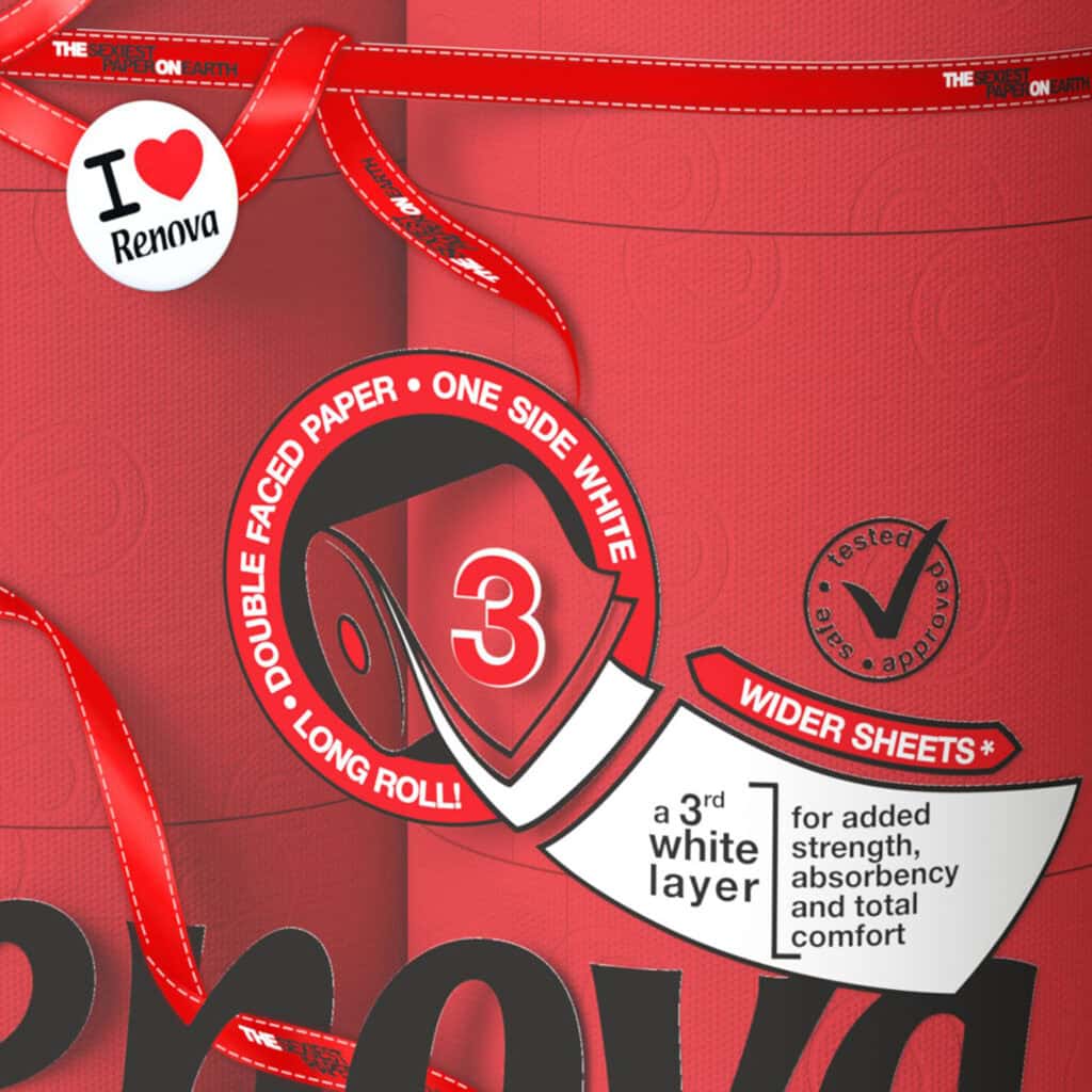 Red Toilet Paper Jumbo 6-Pack | Renova | 3-Ply Rolls