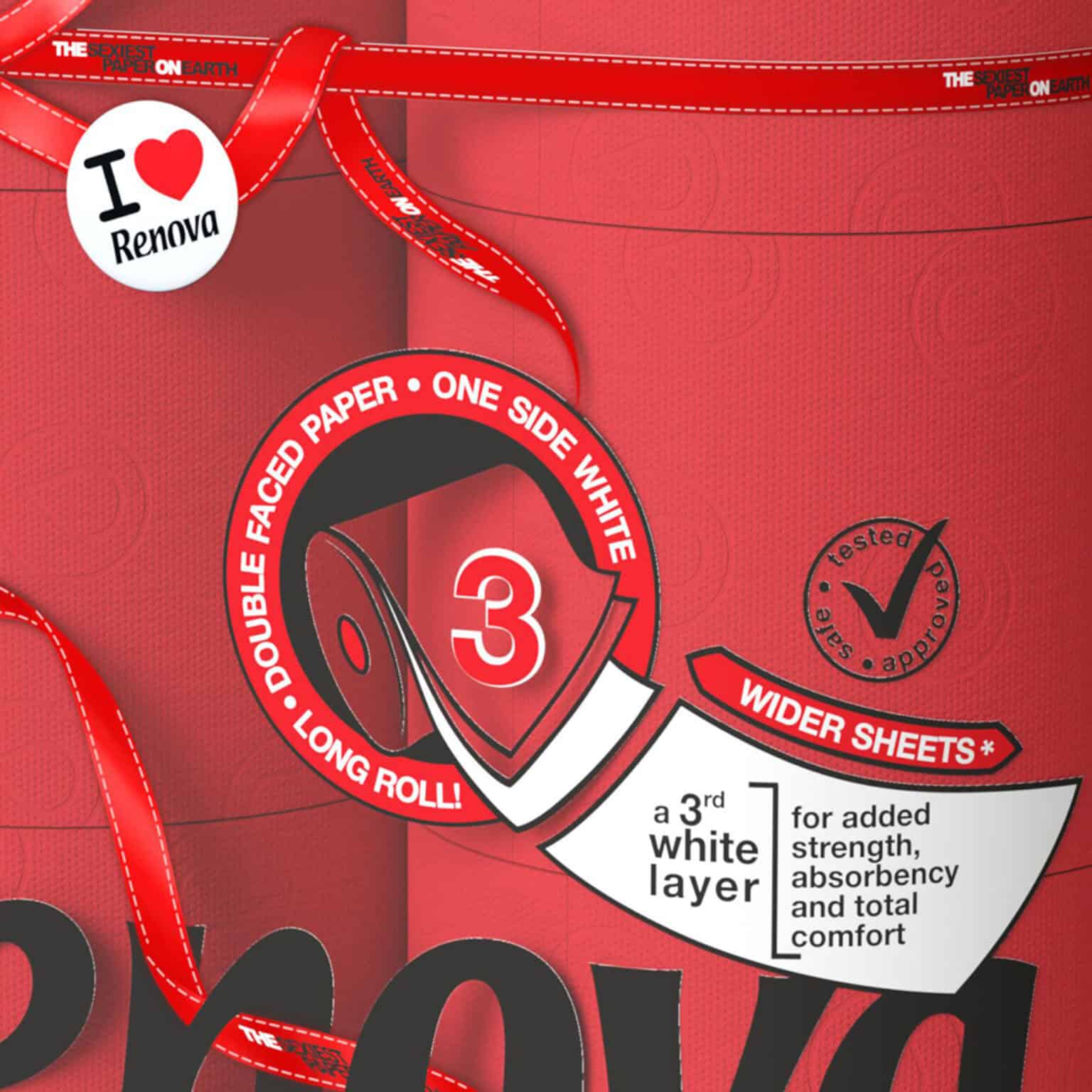 Red Toilet Paper Jumbo 6-Pack | Renova | 3-Ply Rolls