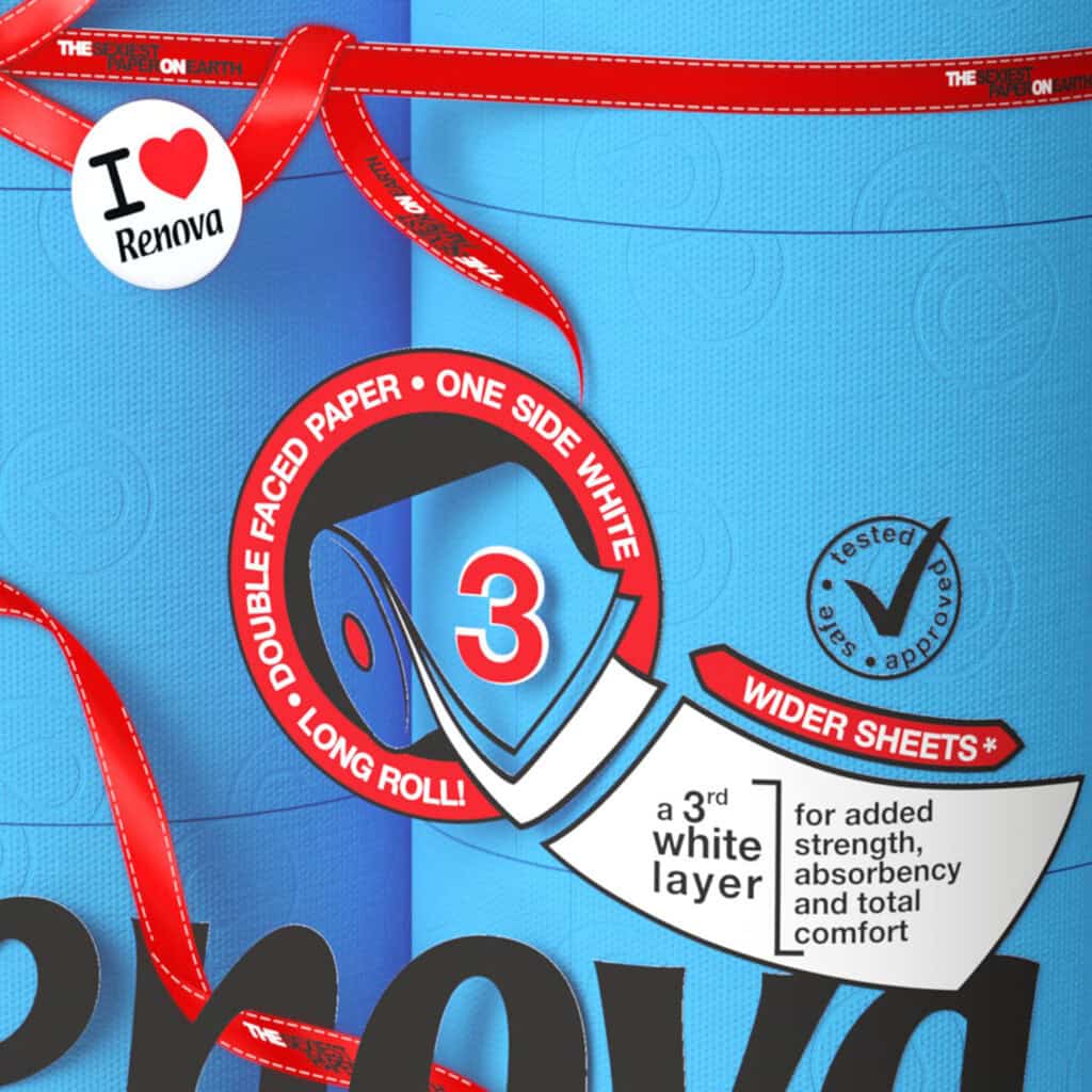 Blue Toilet Paper Jumbo 6-Pack | Renova | 3-Ply Rolls