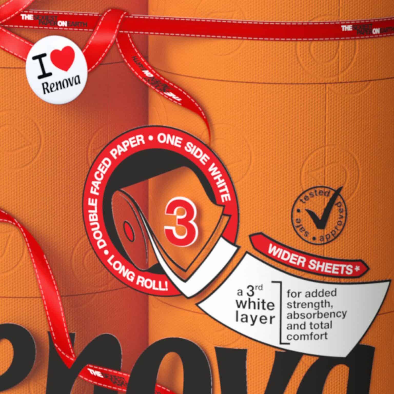 Orange Toilet Paper Jumbo Pack | Renova | 3-Ply Rolls