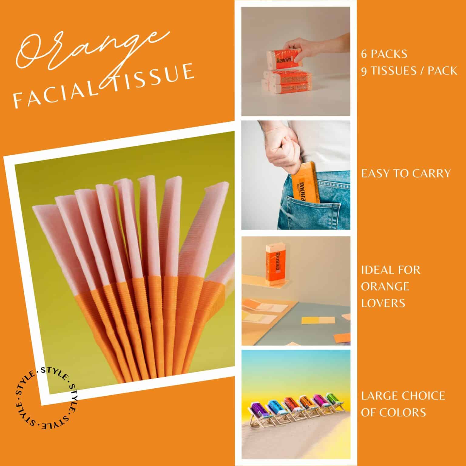 Orange Pocket Tissue 84-Pack | Renova | 3-Ply