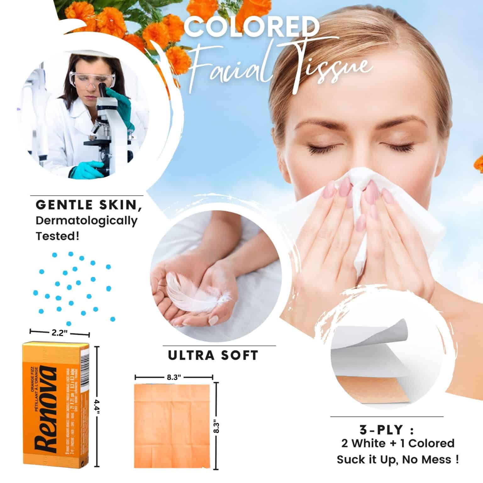 Orange Pocket Tissue 42-Pack | Renova | 3-Ply