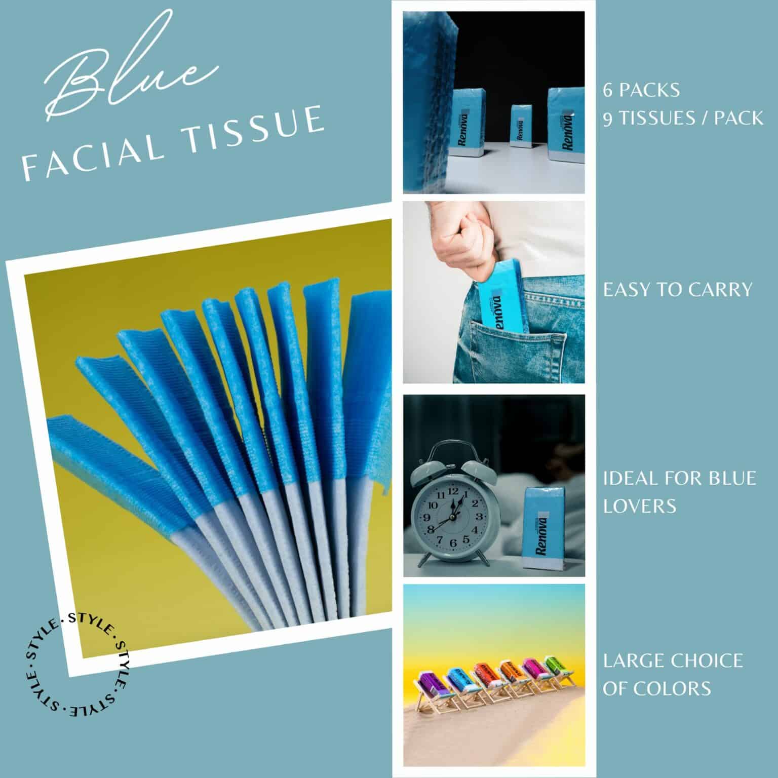 Blue Pocket Tissue 6-Pack | Renova | 3-Ply