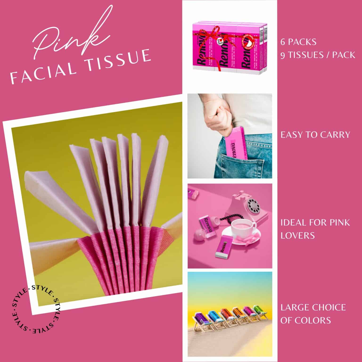 Pink Pocket Tissue 84-Pack | Renova | 3-Ply